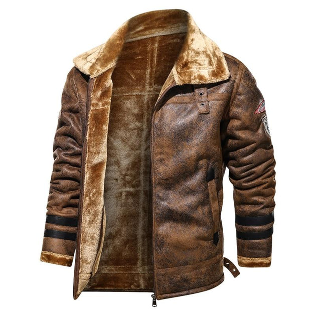 Angelo Ricci™ Leather Velvet Aviator Warm Jacket